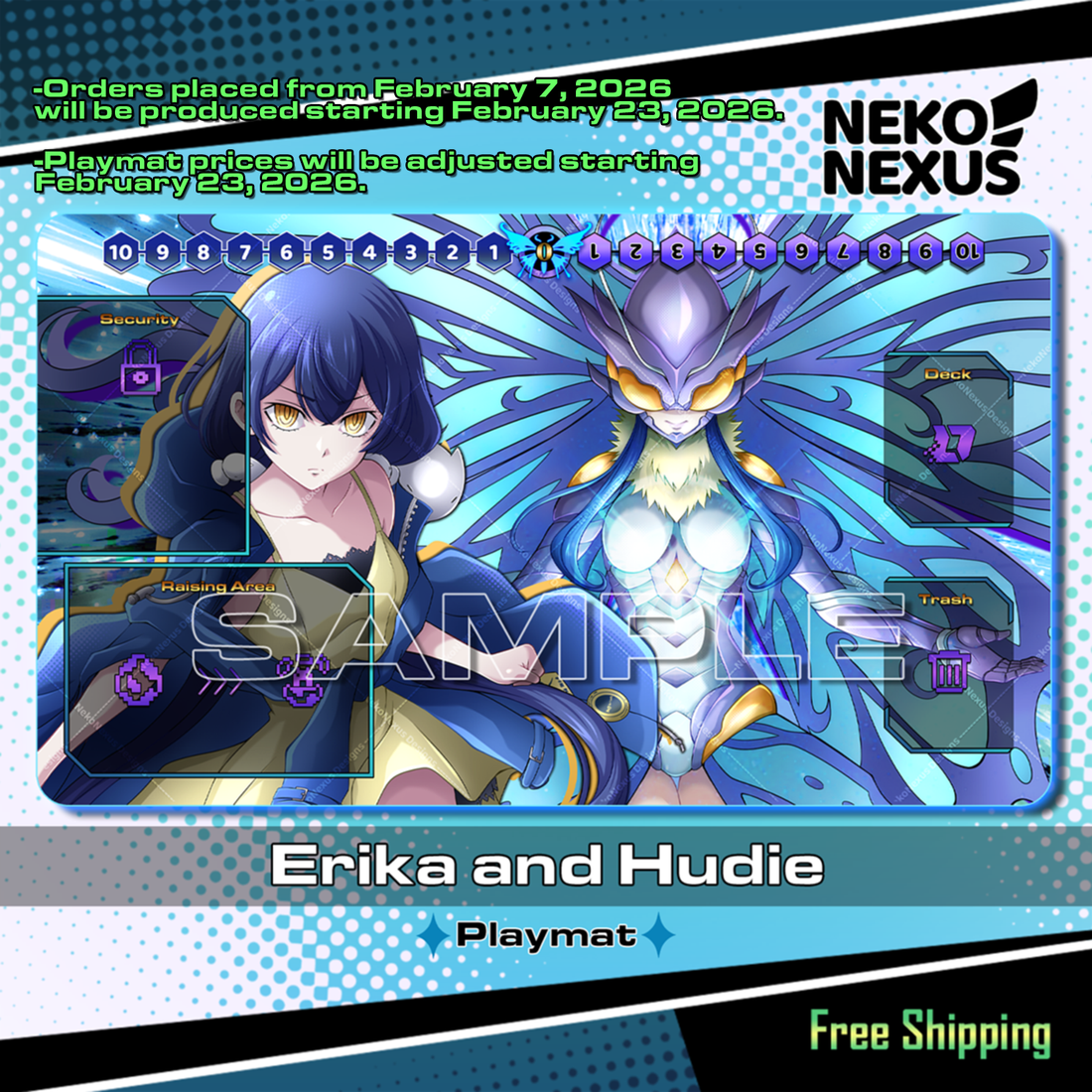 Playmat/Mousepad Erika Mishima & Hudiemon – Digimon Card Game – 14"x24 ...